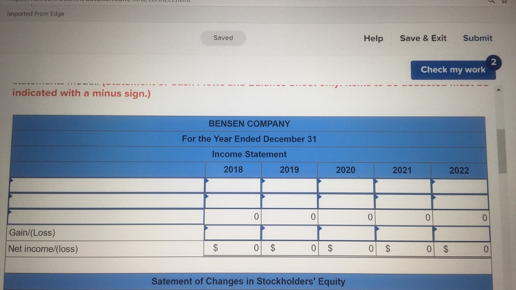 Solved Saved Help Save & Exit Submit 2 Check my work Bensen | Chegg.com