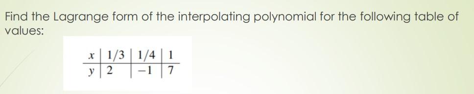 Solved Find the Lagrange form of the interpolating | Chegg.com