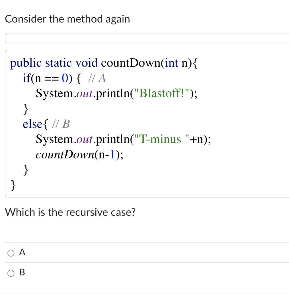 Solved Consider the method again Which is the recursive | Chegg.com