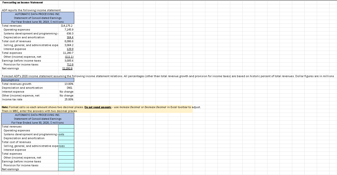 Solved Forecasting an Income StatementNote: Format cells so | Chegg.com