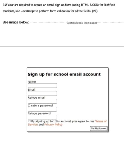 Solved 3.2 Your are required to create an email sign-up form | Chegg.com