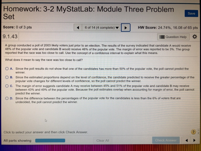 Solved Homework: 3-2 MyStatLab: Module Three Problem Save | Chegg.com