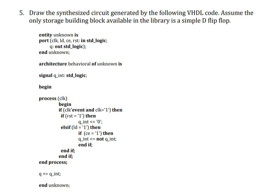 Solved 5. Draw the synthesized circuit generated by the | Chegg.com
