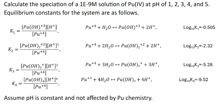 Calculate the speciation of a 1E-9M ﻿solution | Chegg.com