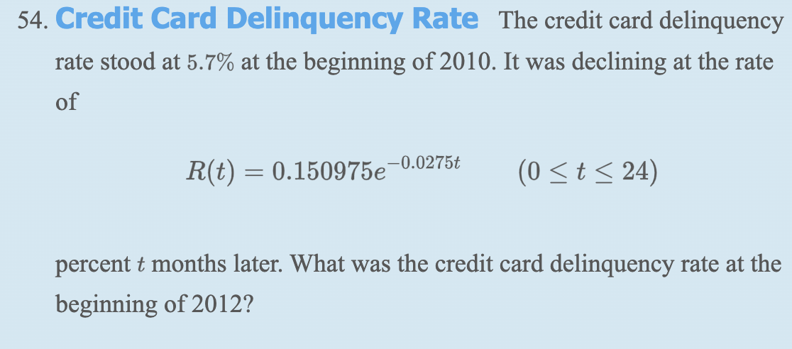 Solved 54. Credit Card Delinquency Rate The credit card | Chegg.com
