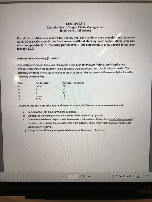 Solved BUS ADM 370 Introduction to Supply Chain Management | Chegg.com