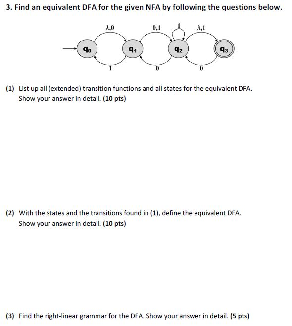 Solved 3. Find an equivalent DFA for the given NFA by | Chegg.com