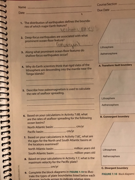 Solved along what prominent ocean floor feature do shallow | Chegg.com