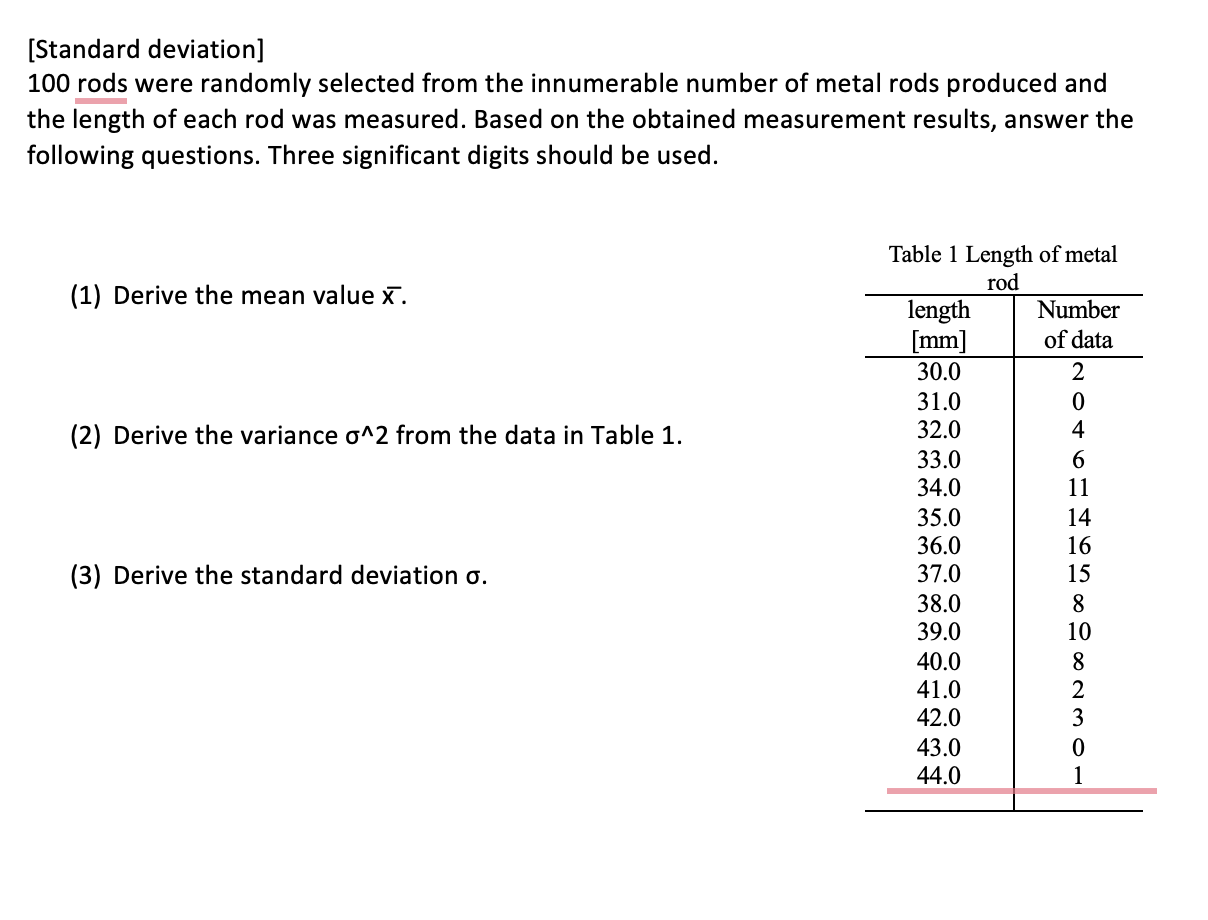 Solved [Standard deviation] 100 rods were randomly selected | Chegg.com