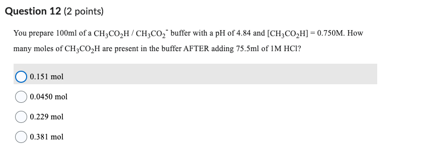 You prepare 100ml of a CH3CO2H/CH3CO2−buffer with a | Chegg.com