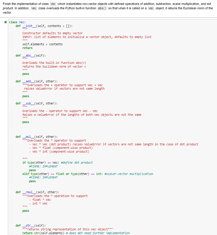 Solved Finish The Implementation Of Class Vec Which 
