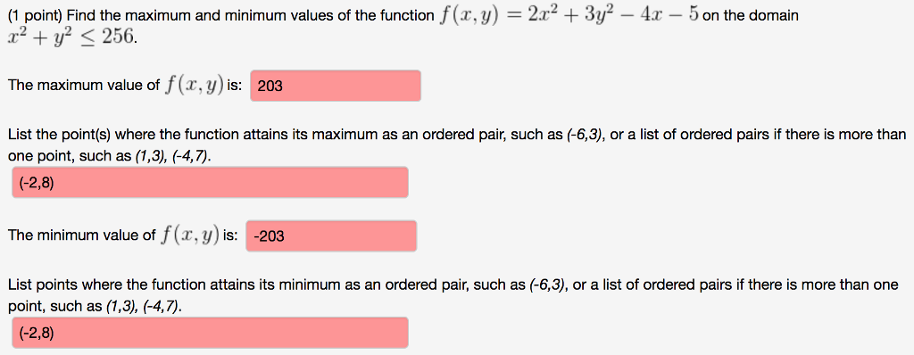 Solved 2x2 3y2 4x 5 On The Domain 1 Point Find The