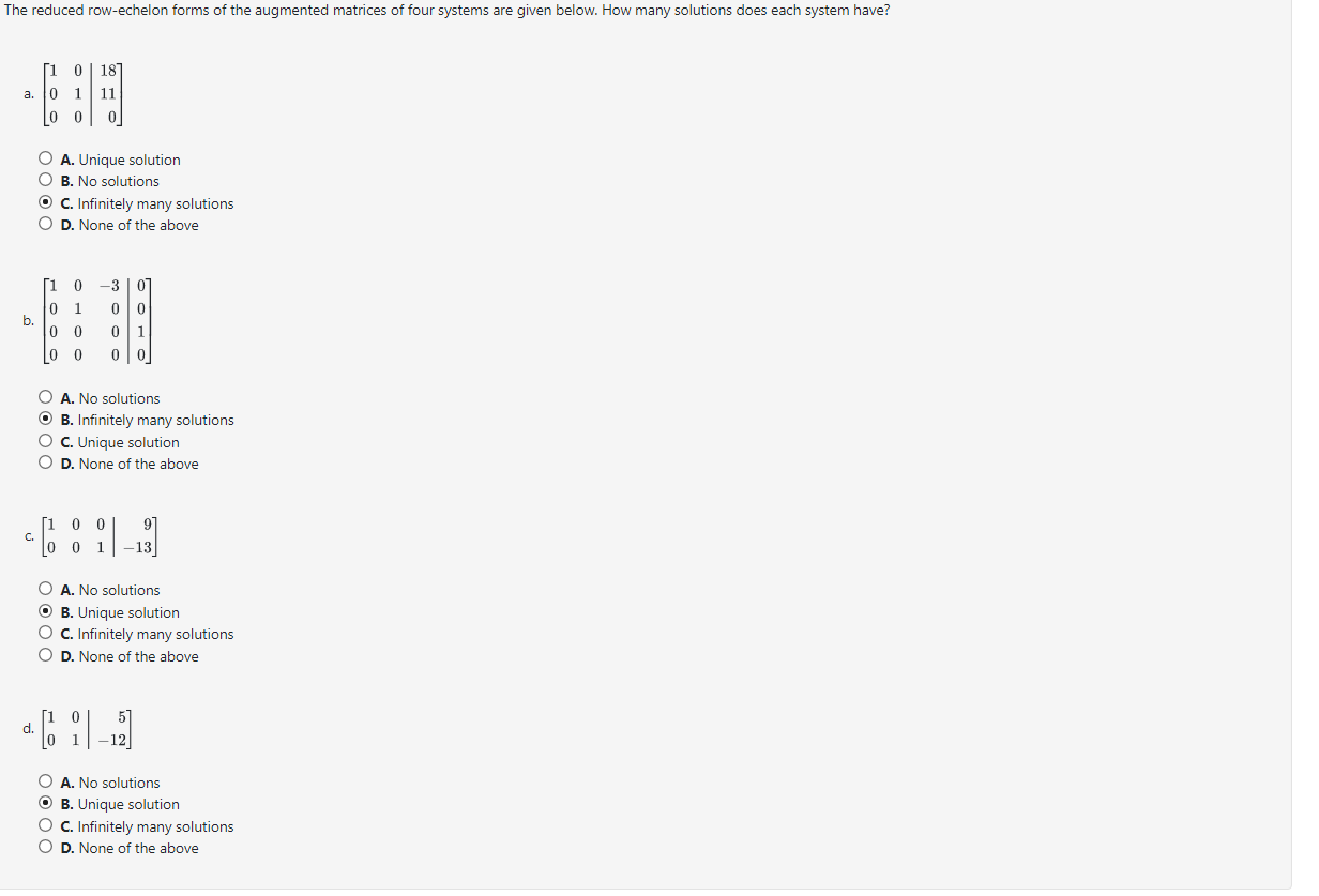 Solved The reduced row-echelon forms of the augmented | Chegg.com