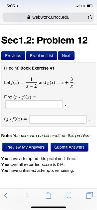 Solved 5:051 webwork.uncc.edu Sec1.2: Problem 12 Previous | Chegg.com