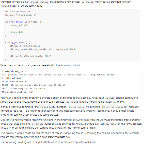 Solved Provided for you is a file, thread_chain.c that | Chegg.com