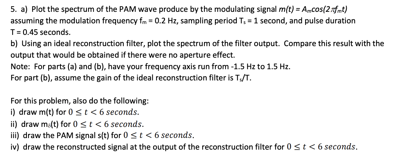 Solved 5. a) Plot the spectrum of the PAM wave produce by | Chegg.com