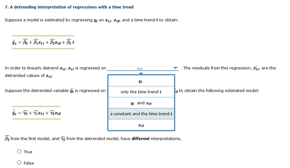 Solved 7. A detrending interpretation of regressions with a | Chegg.com