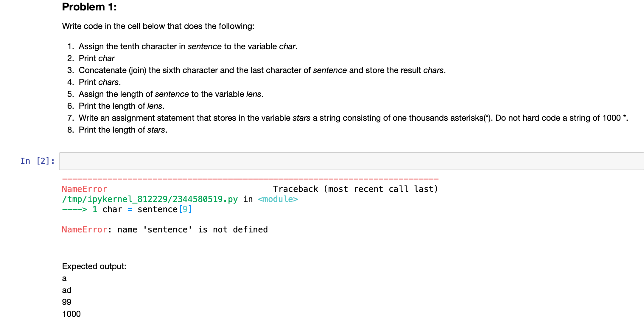 Solved Write code in the cell below that does the following: | Chegg.com