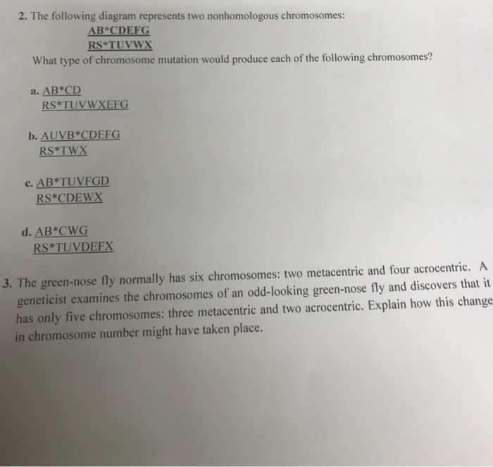 Solved 2. The following diagram represents two nonhomologous | Chegg.com