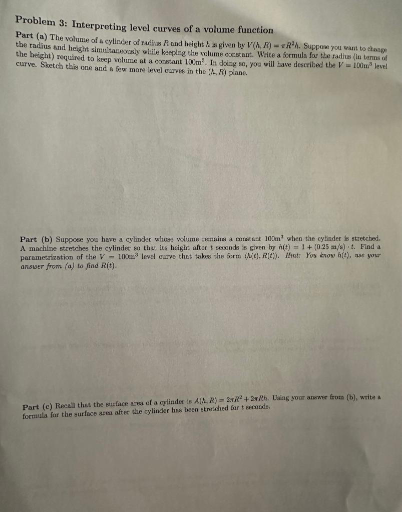 Solved Problem 3: Interpreting level curves of a volume | Chegg.com