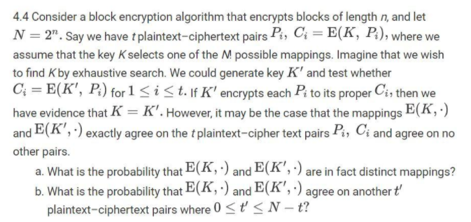 4.4 Consider a block encryption algorithm that | Chegg.com