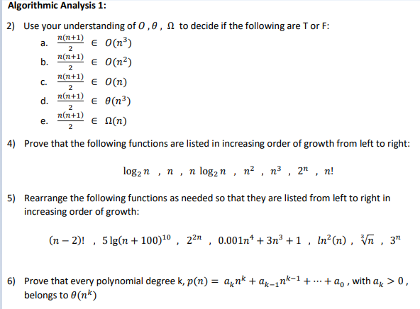 Solved a. Algorithmic Analysis 1: 2) Use your understanding | Chegg.com