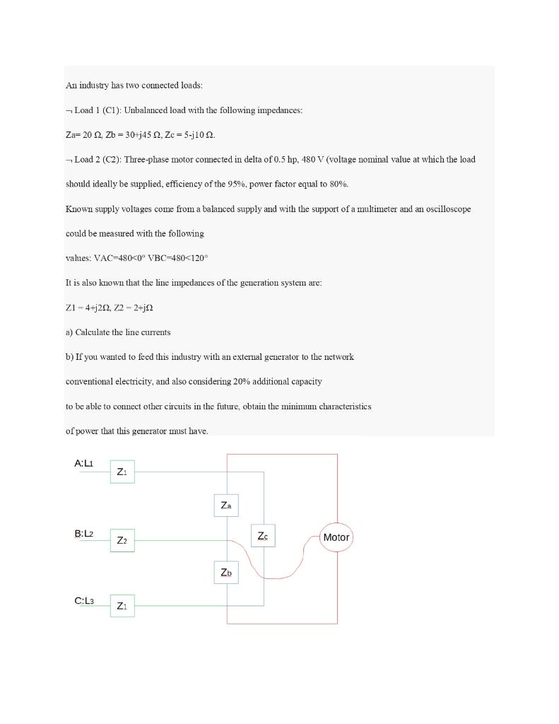 Solved An industry has two connected loads: ¬ Load 1(Cl) : | Chegg.com