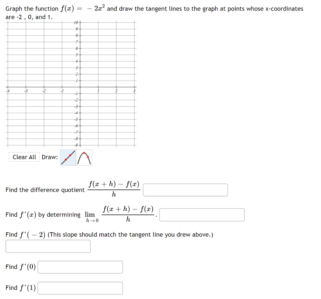 Solved Graph the function f(x)=−2x2 and draw the tangent | Chegg.com