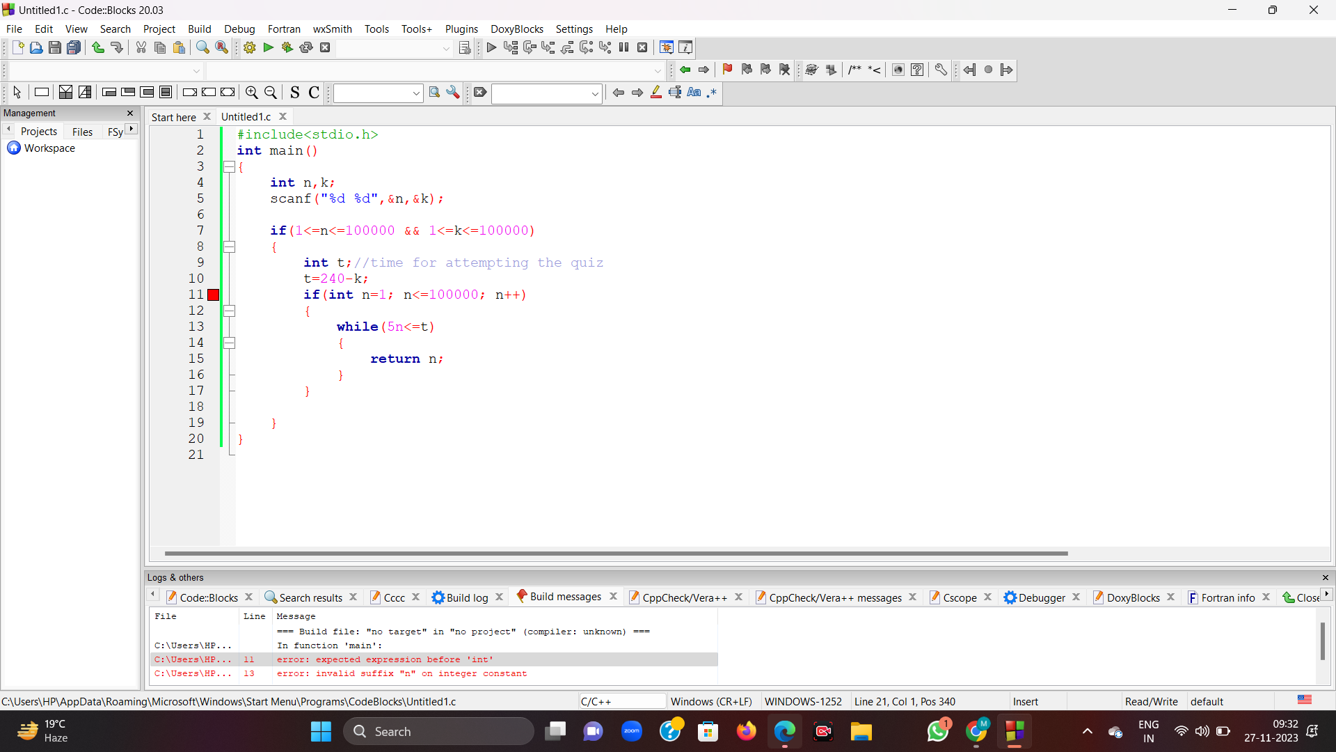 Solved \#include int main() \{ int n,k; scanf("∘d% | Chegg.com