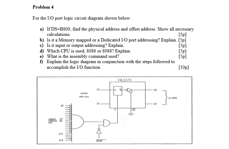 Solved Problem 4 For the I/O port logic circuit diagram | Chegg.com
