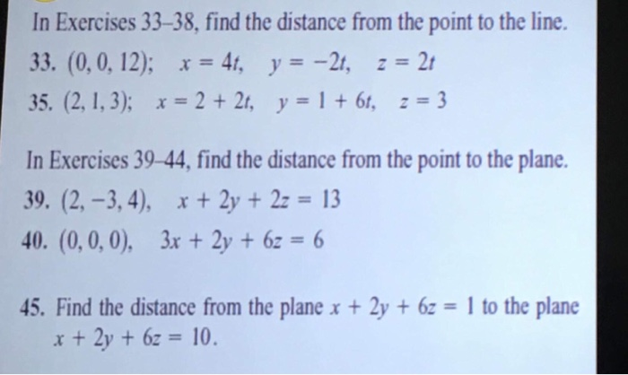 Solved In Exercises 33-38, find the distance from the point | Chegg.com