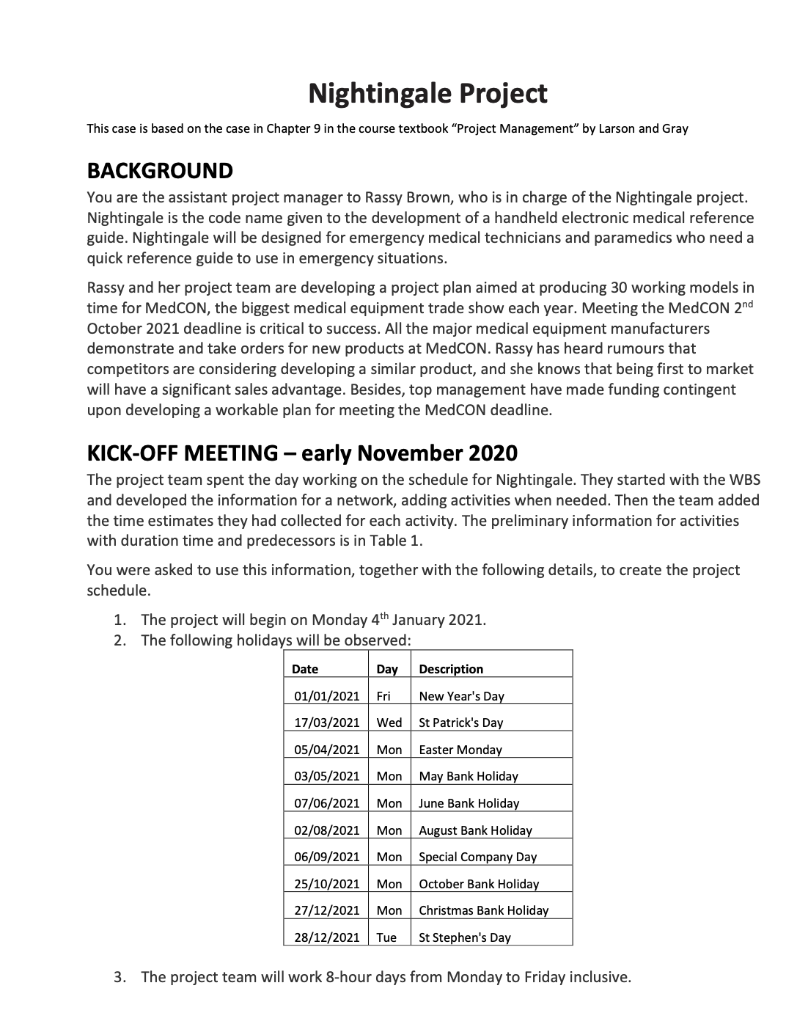 Nightingale Project This case is based on the case in | Chegg.com