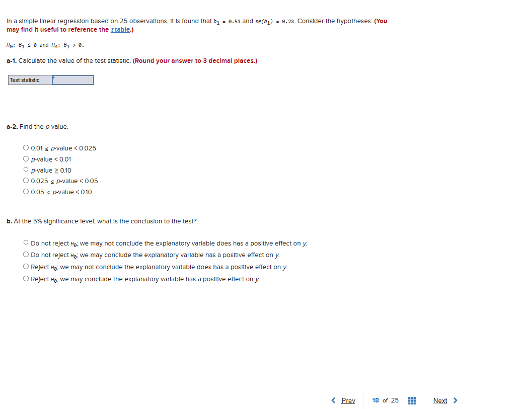 Solved In a simple Innear regression based on 25 | Chegg.com