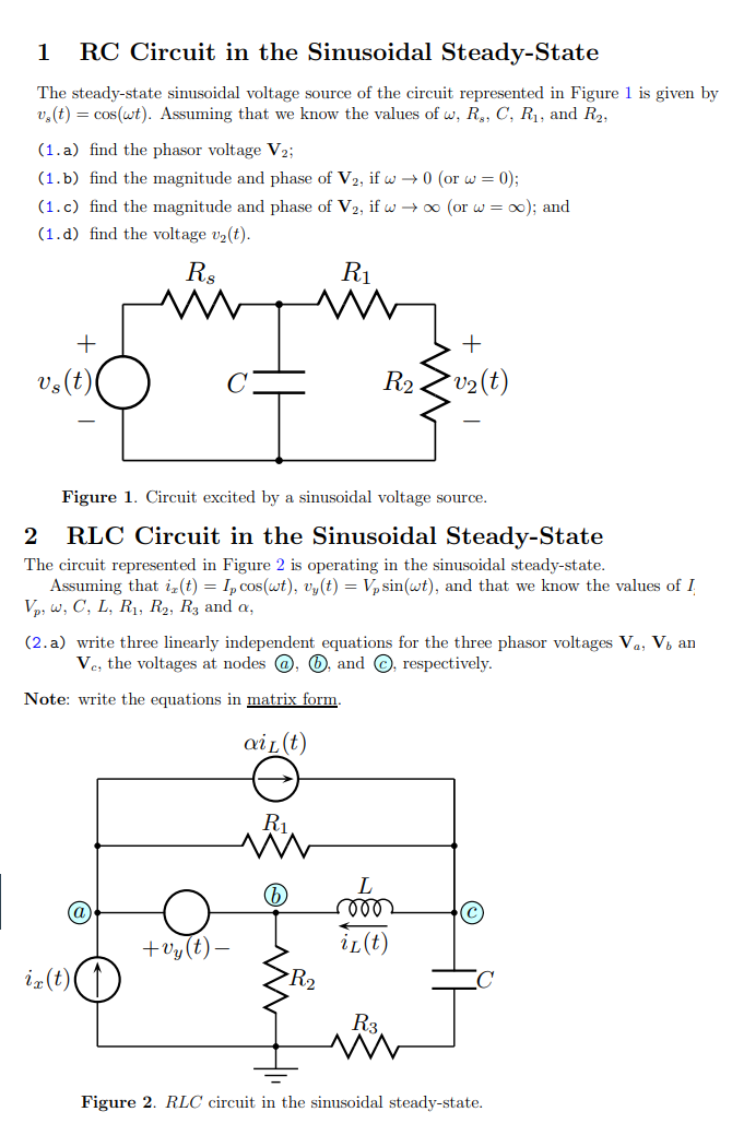 Solved 1 RC Circuit in the Sinusoidal Steady-State The | Chegg.com