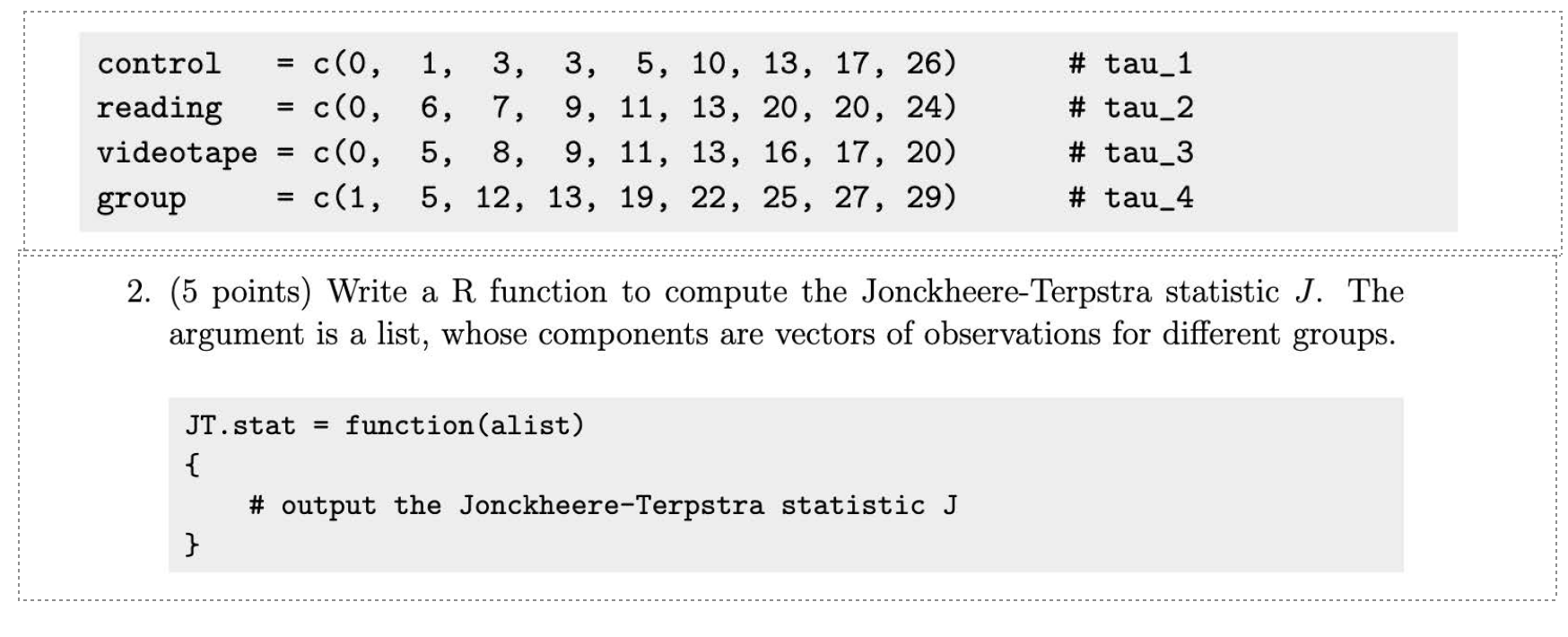 Solved Provide the R code to compute the Jonckheere-Terpstra | Chegg.com