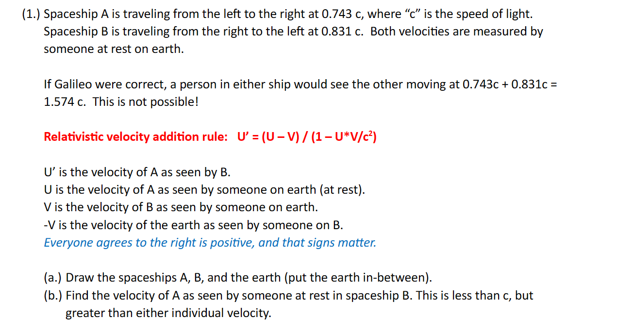 Solved 1.) Spaceship A is traveling from the left to the | Chegg.com