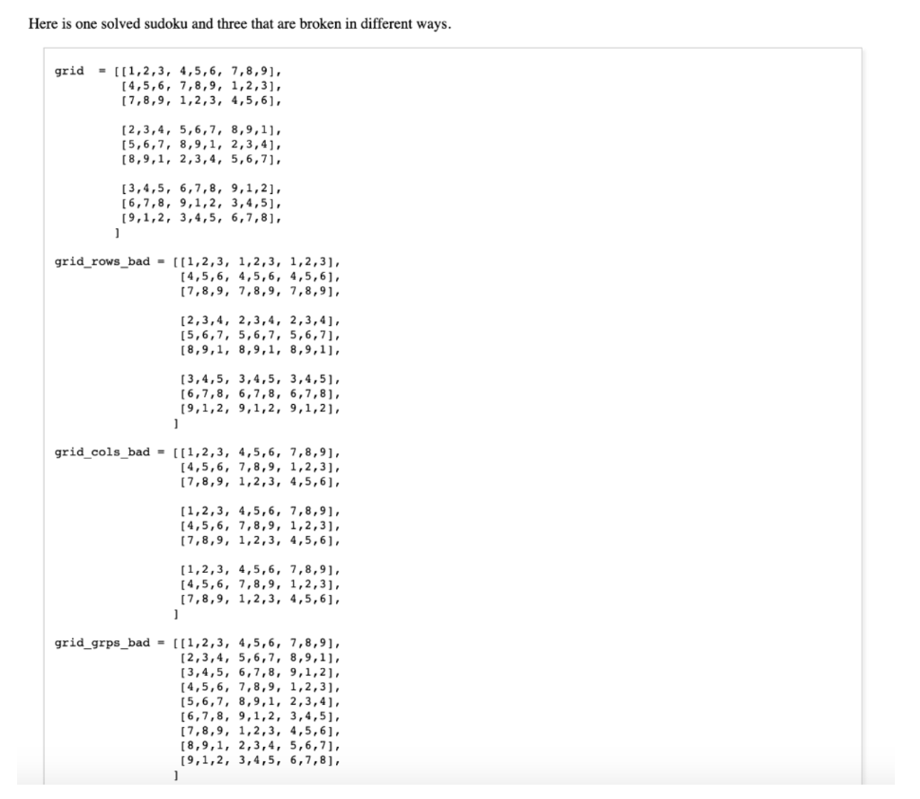 Solved python3 check_sudoku (grid) Given a 9x9 2d list, | Chegg.com
