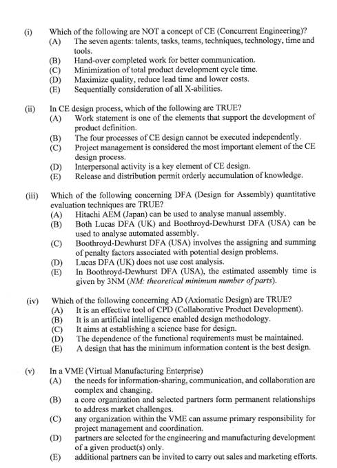 Solved (i) Which of the following are NOT a concept of CE | Chegg.com