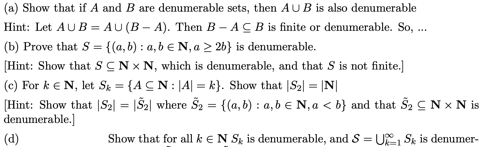 Solved A Show That If A And B Are Denumerable Sets Then
