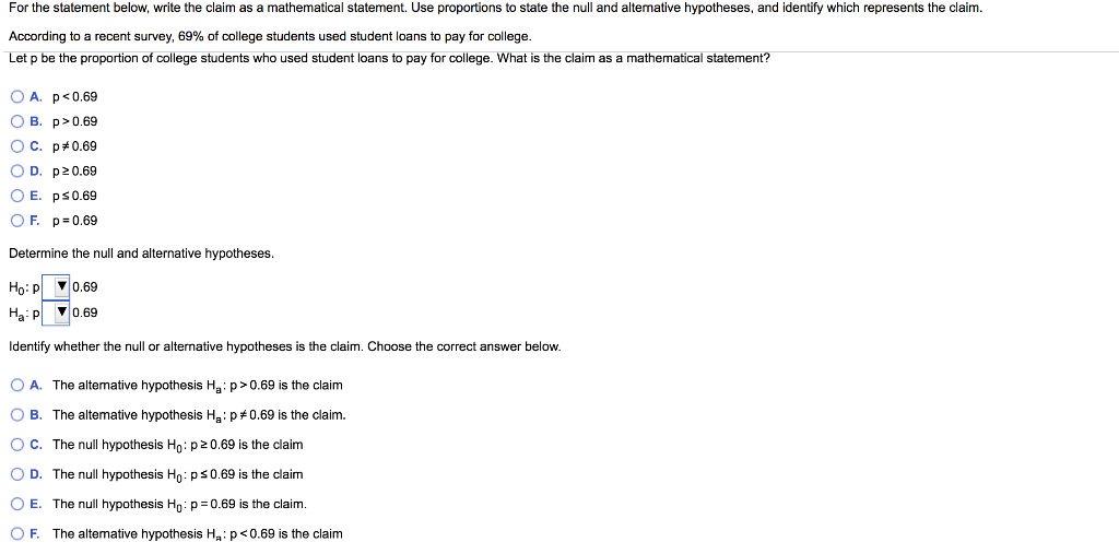 Solved For the statement below, write the claim as a | Chegg.com