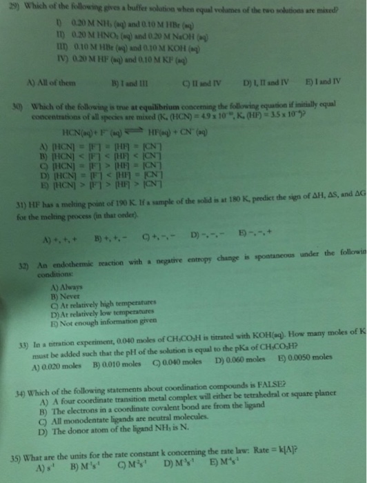 Solved Which of the following gives a buffer solution when | Chegg.com