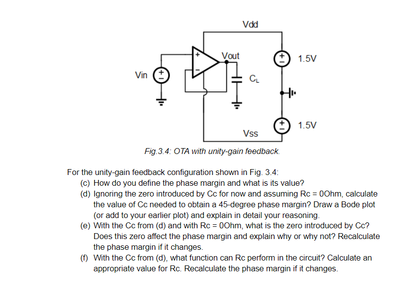 Fig. 3.4: OTA with unity-gain feedback. For the | Chegg.com