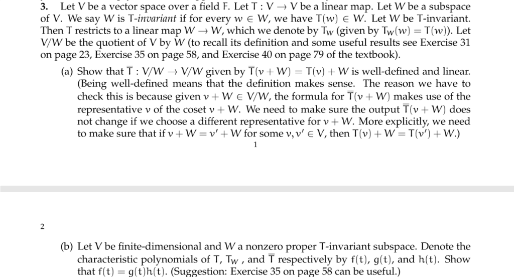 Solved Let V be a vector space over a ﬁeld F. Let T : V→V be | Chegg.com
