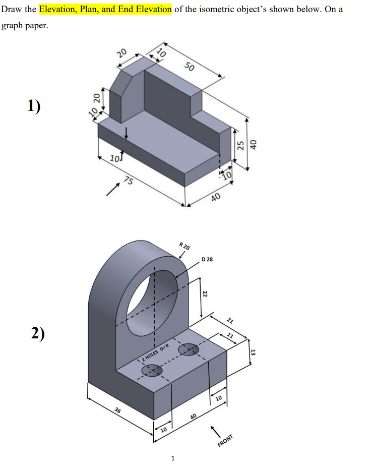 Solved Draw the Elevation, Plan, and End Elevation of the | Chegg.com