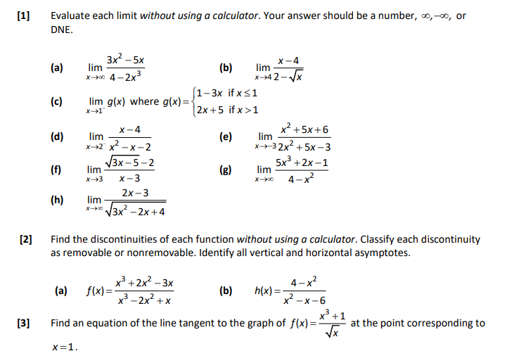 Solved [1] Evaluate each limit without using a calculator. | Chegg.com