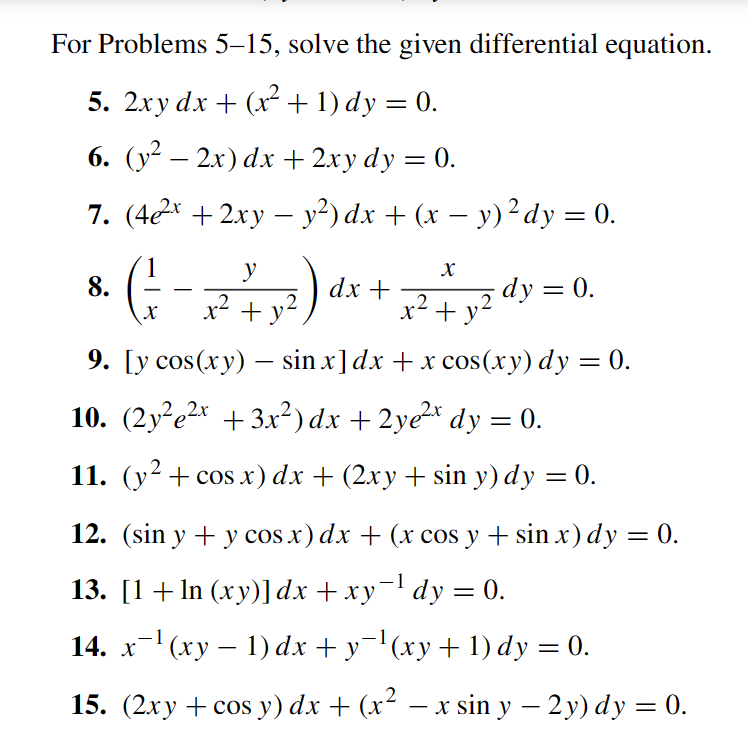 Solved For Problems 5-15, solve the given differential | Chegg.com