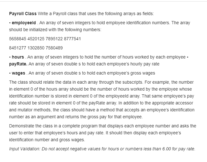 Solved Payroll Class Write a Payroll class that uses the | Chegg.com