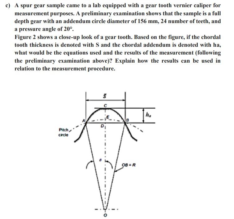 Solved c) A spur gear sample came to a lab equipped with a | Chegg.com