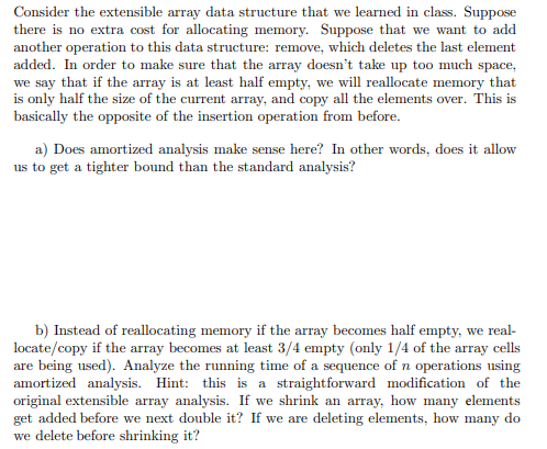 Solved Consider the extensible array data structure that we | Chegg.com