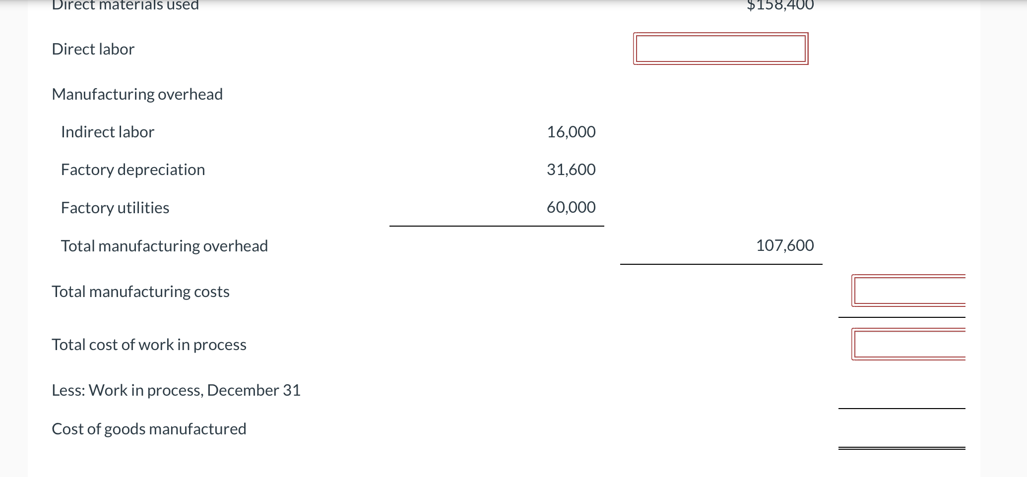 An incomplete cost of goods manufactured schedule is | Chegg.com